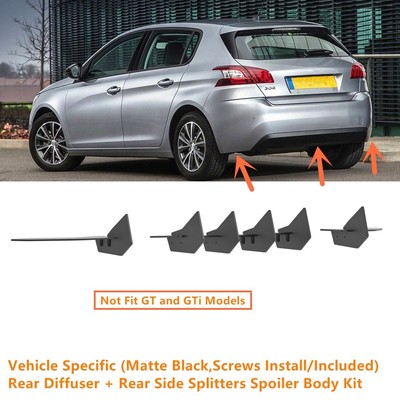 For Peugeot 308 MK2 II 13-21 Rear Diffuser + Rear Side Splitter Spoiler ...