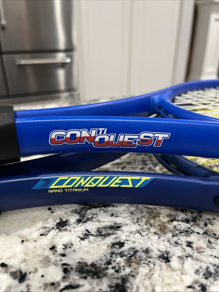 Set of 2 HEAD Blue And Yellow TI Conquest Nano Titanium Tennis Racquets ...