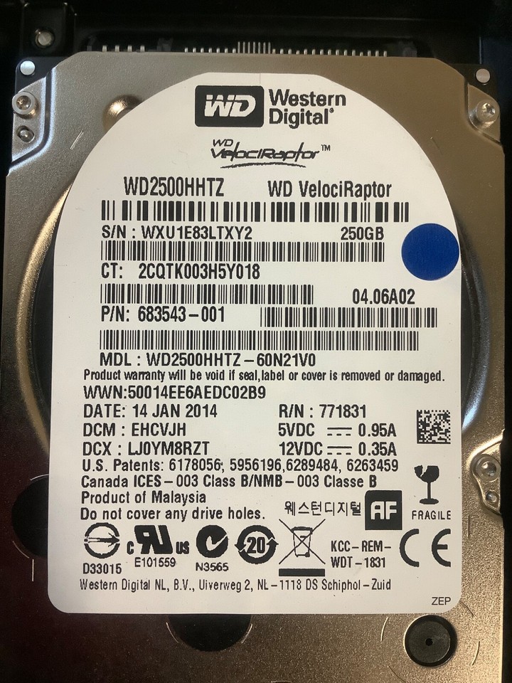 Lot of 4 WD VelociRaptor 250GB SATA 10K 3.5" HDD WD2500HHTZ-60N21V0 ...