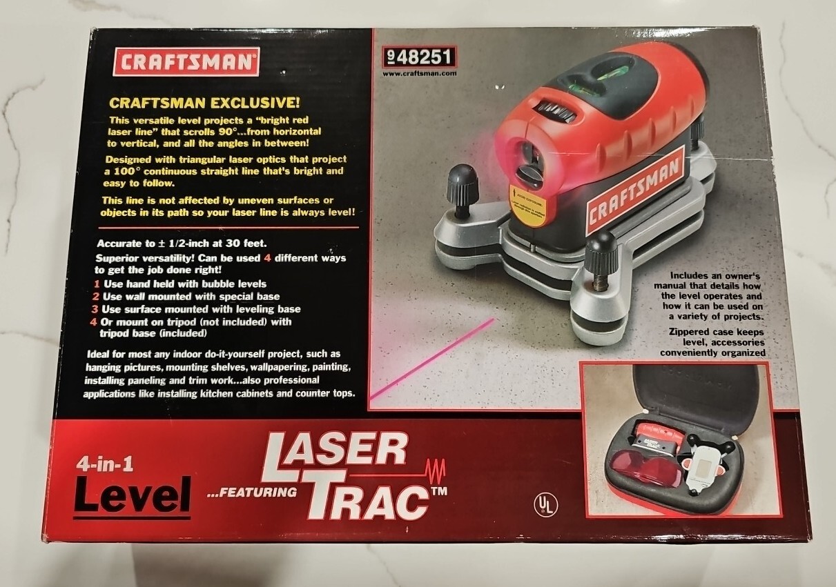 Craftsman 4-in-1 Level w/ Laser Trac With Padded Case Model 948251 New ...