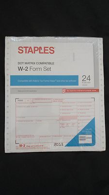 Staples 2015 IRS Tax W-2 6-Part Dot Matrix Form Set & Bonus W-2 ...