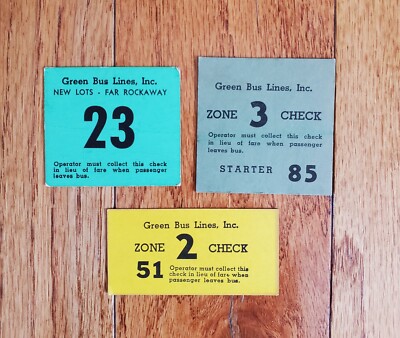 LOT OF 3 GREEN BUS LINES INC ZONE CHECK TICKET NEW LOTS QUEENS BROOKLYN ...