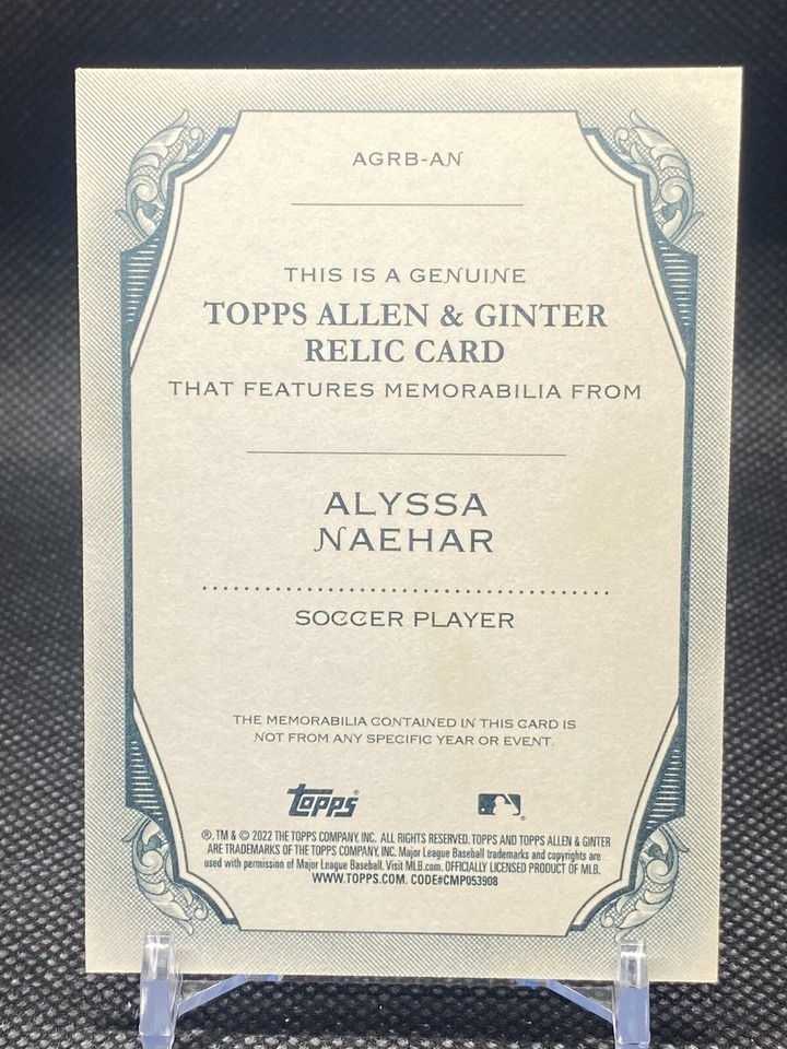 2022 Topps Allen & Ginter Relic Alyssa Naehar Soccer World Cup USA ...