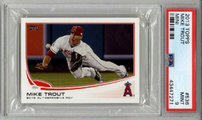 2013 TOPPS MINI #536 MIKE TROUT DEFENSIVE POY BASEBALL CARD ANGELS PSA ...