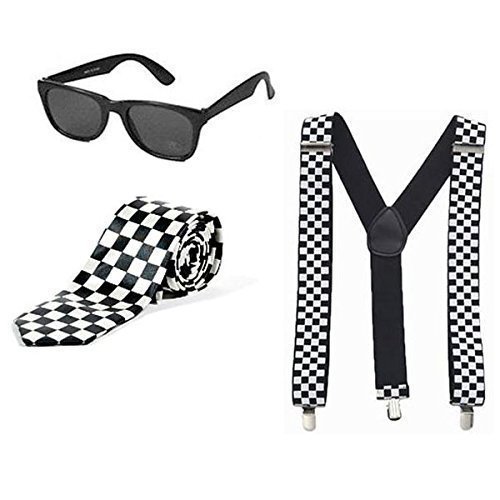 Mens Adult 1980s Ska Black White Chequered 3PC Retro Mod Fancy Dress ...