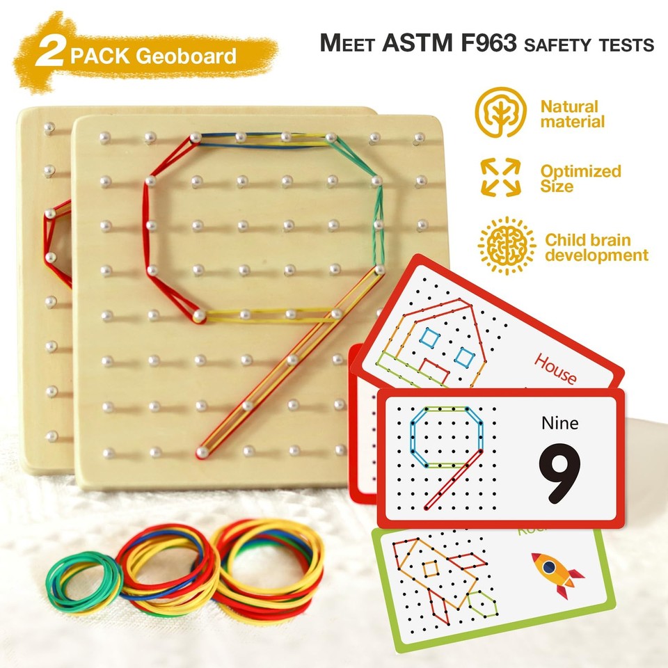 2Pack Wooden Geoboard Montessori Toys - Wood Geo Board Manipulative ...