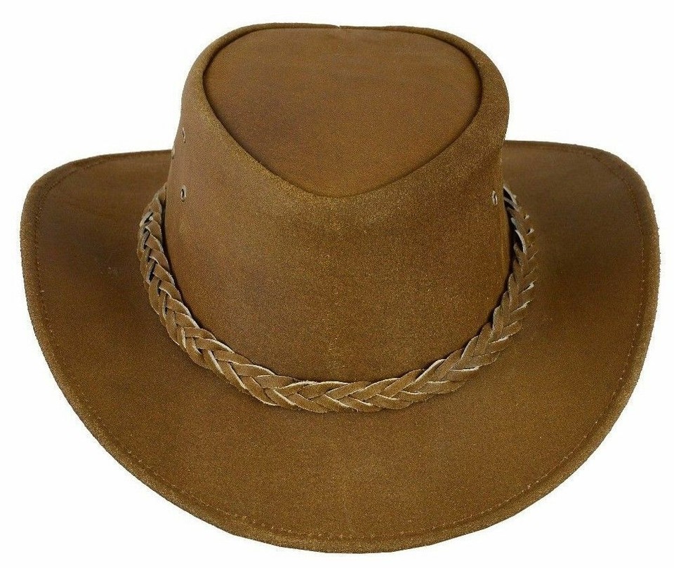 Leather Cowboy Hat Western Aussie Style Outback Real Leather Hat Free ...