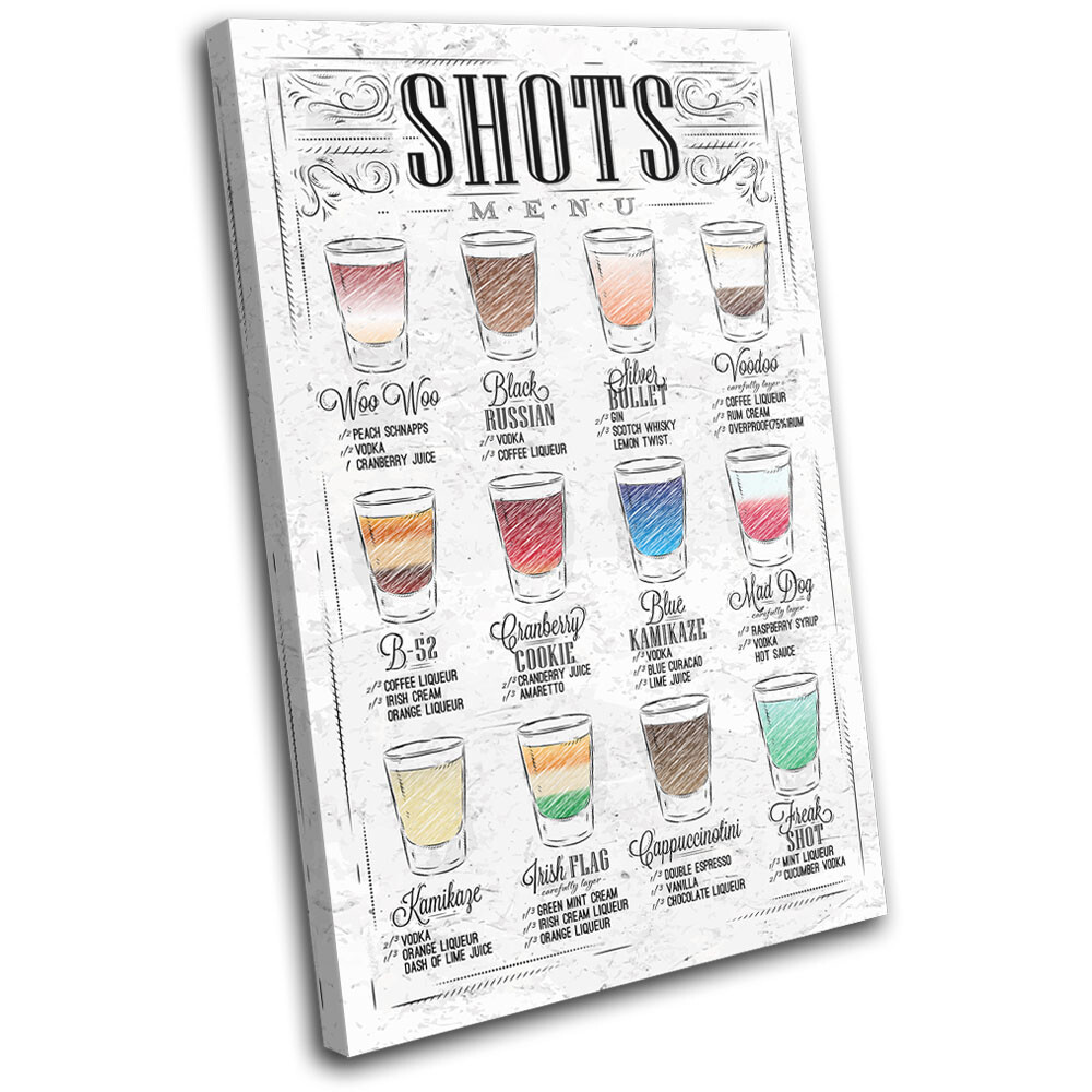 Bar Chalkboard Shots Food Kitchen SINGLE CANVAS WALL ART Picture Print ...
