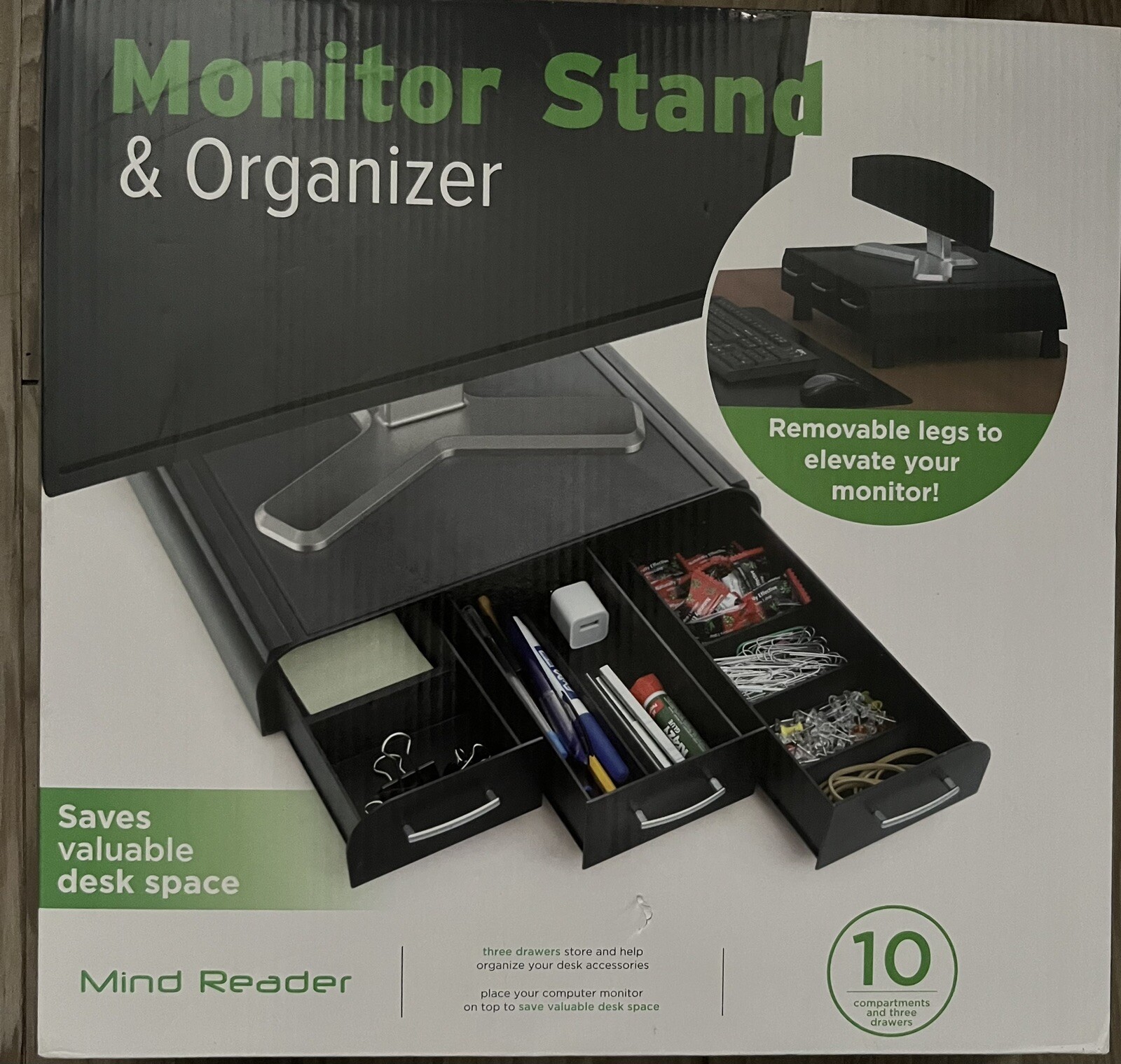 Mind Reader Monitor Stand and Organizer for Laptop PC iMac 3 Drawers ...
