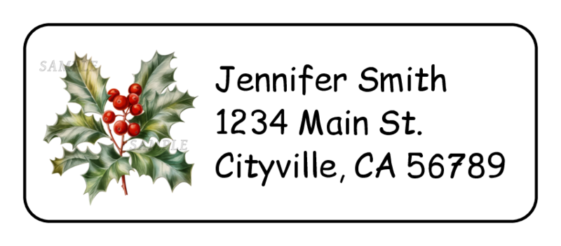 Christmas Holly Branch Personalized Holiday Return Address Labels ...
