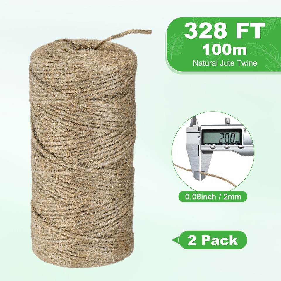 2-Pack Natural Jute Twine String, 2mm x 328ft/100m Garden Twine [Brown ...
