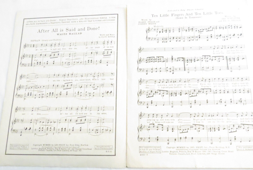 Ten Little Fingers and Ten Little Toes Down In Tennessee Sheet Music ...