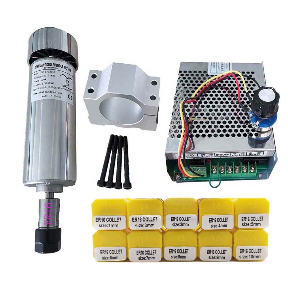 500w DC Spindle KIT ER16 CNC High Speed Spindle Motor for DIY CNC 48VDC ...