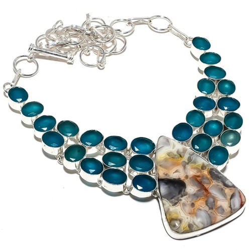 Crazy Lace Agate, Apatite Gemstone 925 Sterling Silver Jewelry Necklace ...