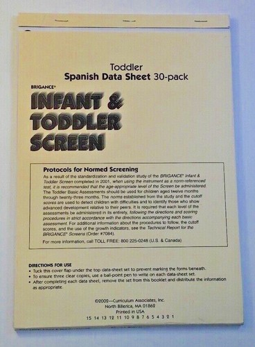 Brigance Screens Spanish Data Sheets - Infant and Toddler Screen - for ...