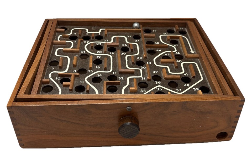 Vtg 80s Labyrinth Wooden Steel Ball Marble Tilting Maze Puzzle Game ...