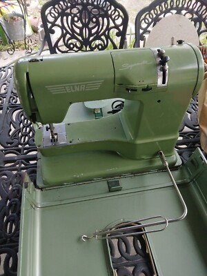 Vintage Elna Portable Green Supermatic Sewing Machine in Case 722010 ...
