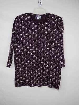VTG KAVIO DESIGNS PURPLE/WHITE FLOAL 3/4 SLEEVE KNIT TOP SZ MISSY #A991 ...