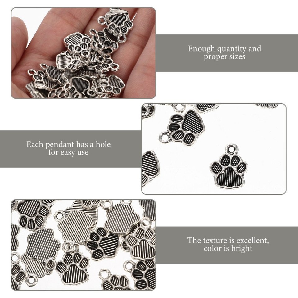 100 Pcs Metal Dog Paw Shaped Charms DIY Jewelry Making Pendants For ...