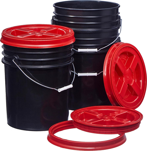 5 Gallon Black Food Grade Buckets + Red Gamma Seal Lids, BPA Free ...