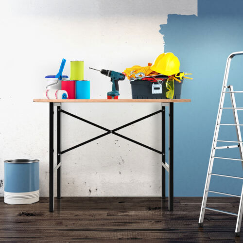 46"x28" Garage Work Table with X Bar Support Wooden Tabletop Workbench ...