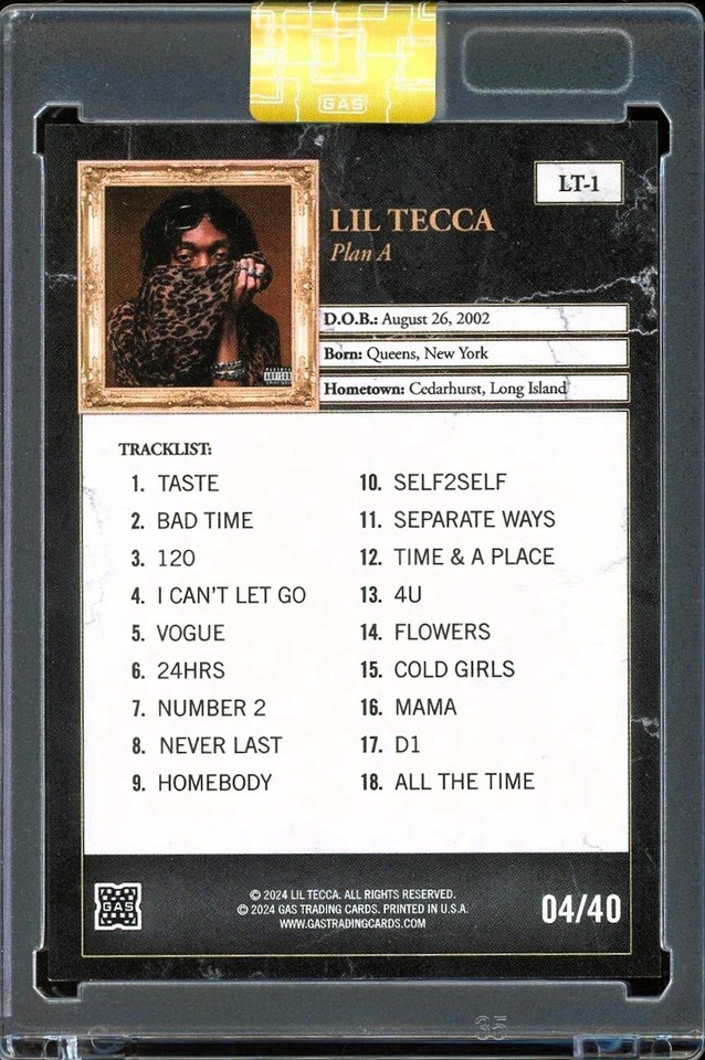 2024 GAS Trading Cards x Complex Lil Tecca ROOKIE AUTO SKY BLUE FOIL 04 ...