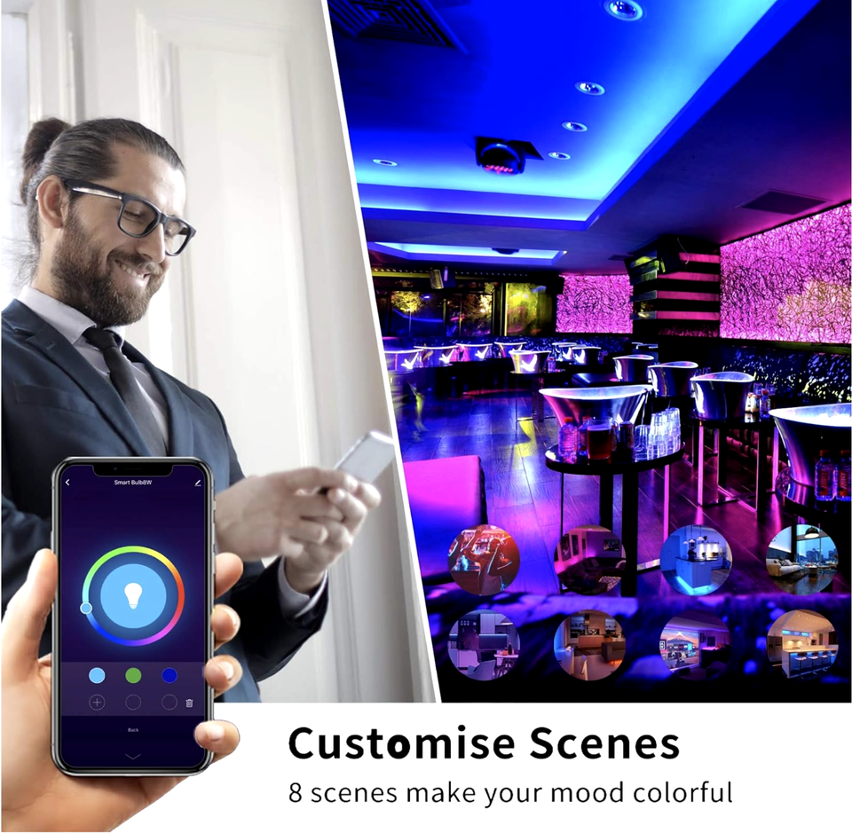 4 Pack Smart Light Bulb APP WiFi LED Lighting Work Alexa&Google E26 8W ...
