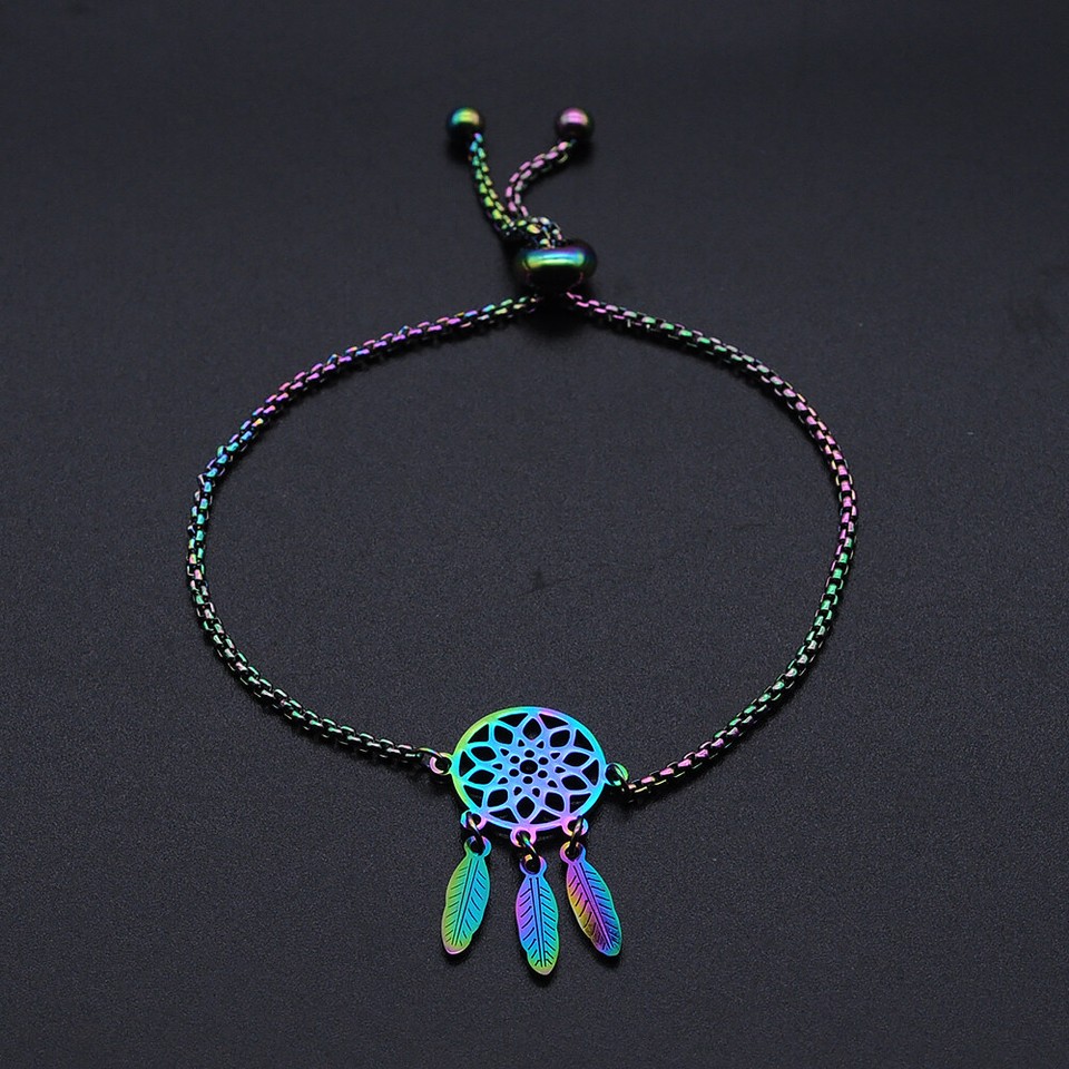 Adjustable 201 Stainless Steel Slider Bracelet Bolo Box Chain Feather 9 ...