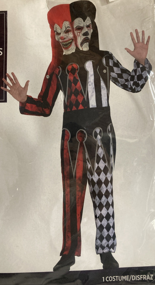 Two-Faced Jester Evil Clown Circus Carnival Halloween Child Costume ...