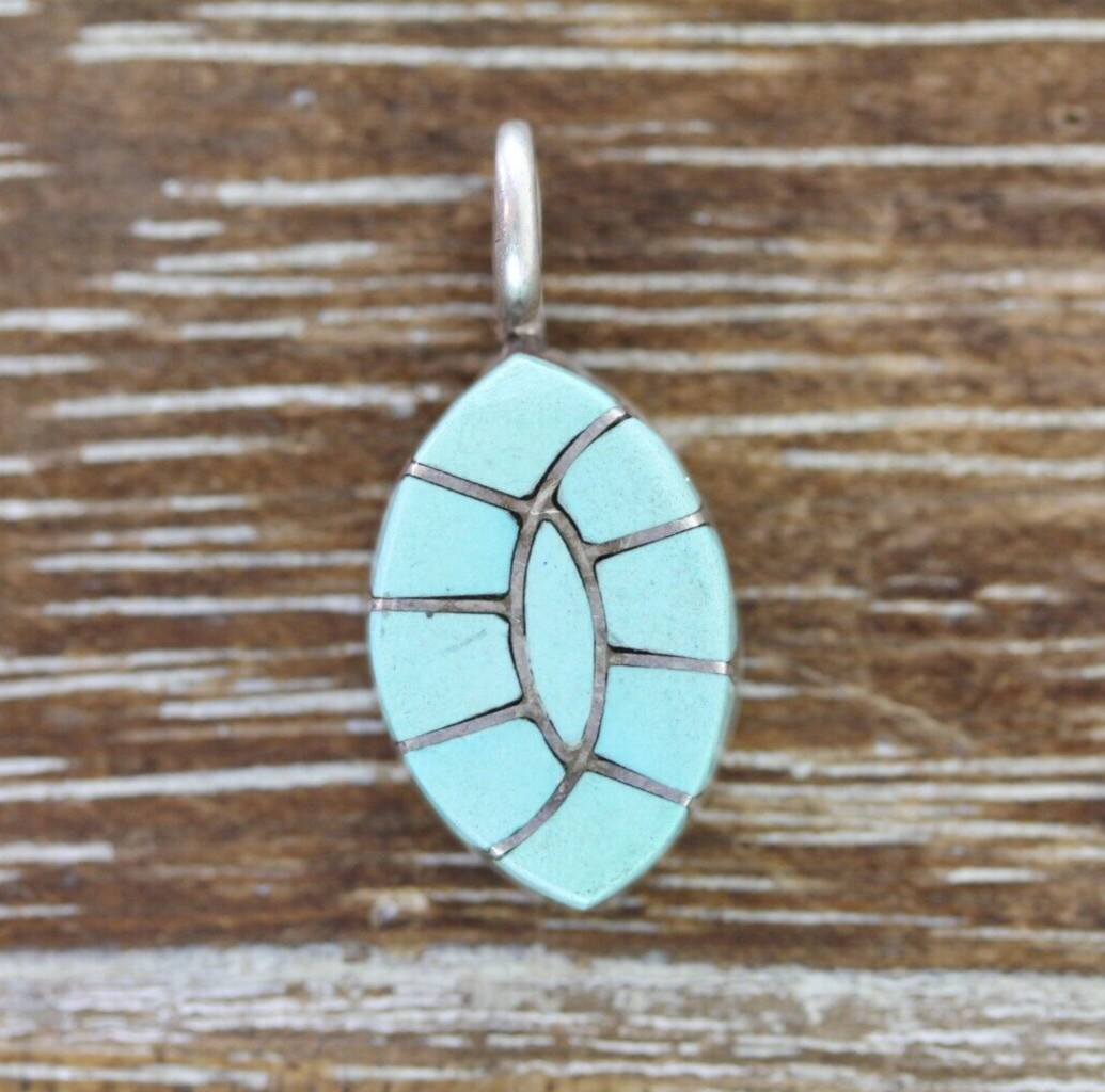 VINTAGE TURQUOISE INLAY NATIVE STERLING SILVER 925 PE… - Gem