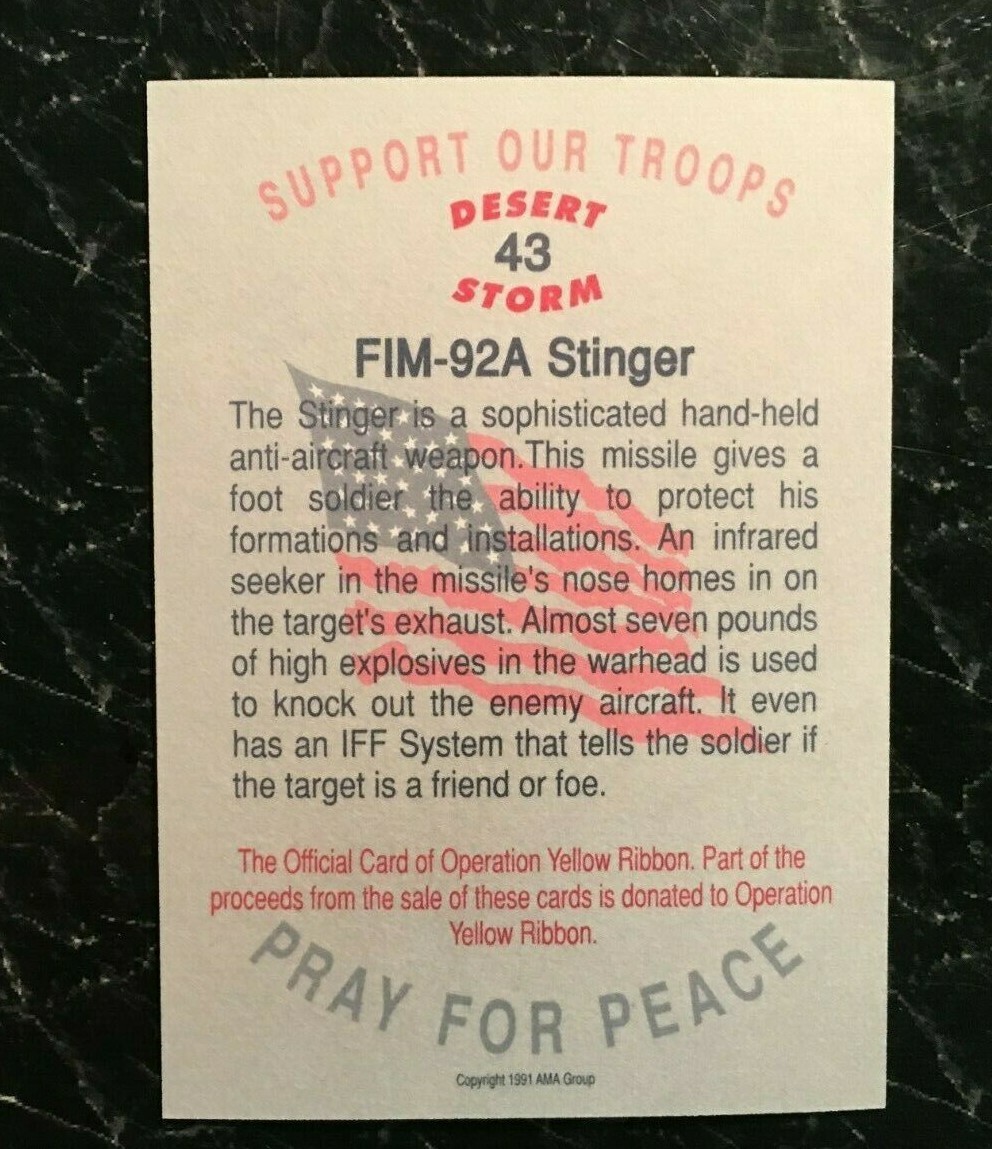 Stinger Missile Card DESERT STORM Operation Yellow Ribbon 1991 FIM ...