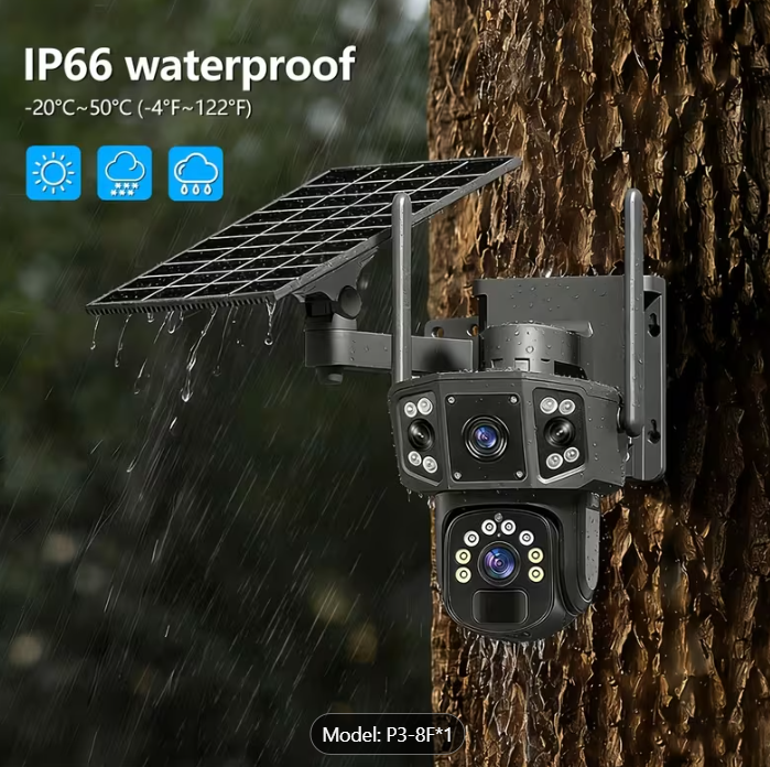 Solar Security Camera V380 Dual Lens Dual Picture, 8MP HD Full Color ...