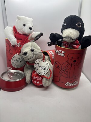 (3) Coca-Cola Plush Vintage Winter Beanie - Twist off Decorative Cans ...