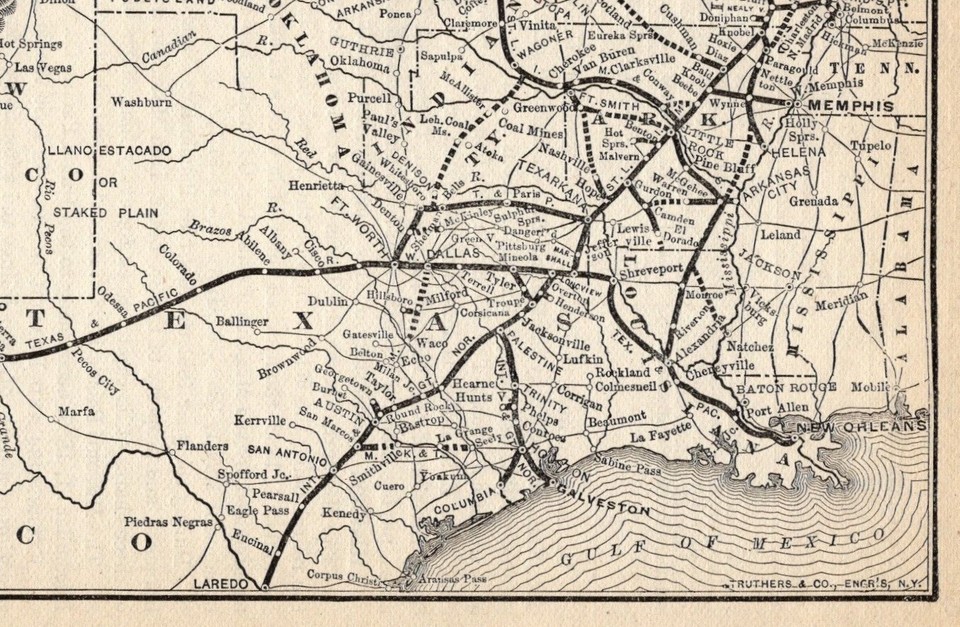 1893 Antique Missouri Pacific Railway Company Map Vintage Railroad Map ...