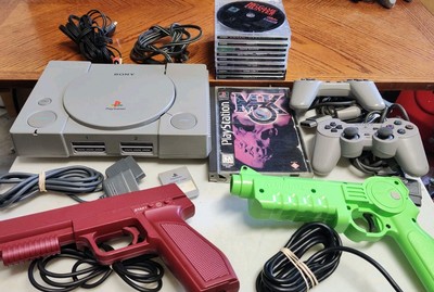 PlayStation One PS1 GAMES & CONSOLE Lot 2 Light Guns MK3 Long Box Area ...