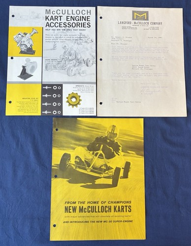 Vintage 1961 McCulloch Karts MC-20 Engine Brochure & Accessories Sheet ...