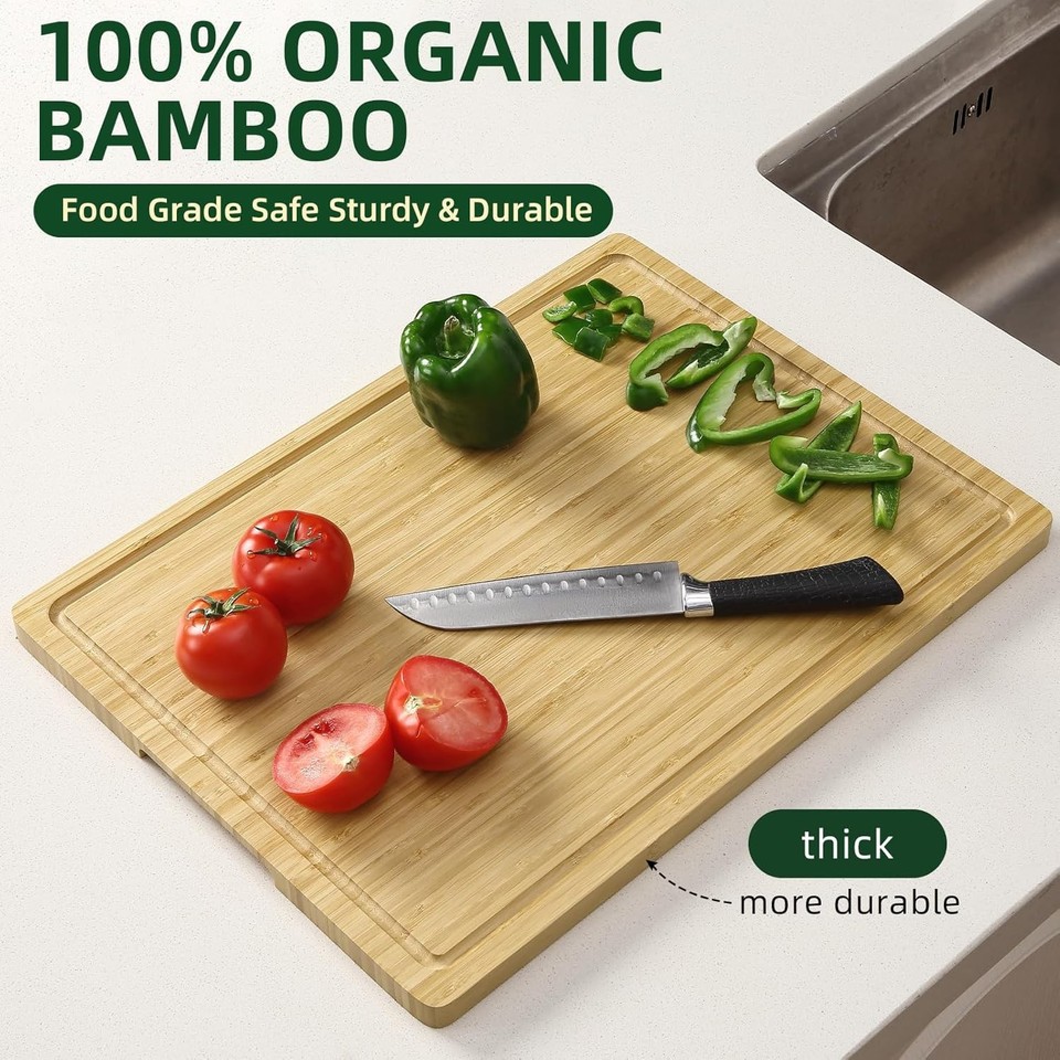 Large Bamboo Cutting Board 20x15" with Juice Groove Handles Duty ...