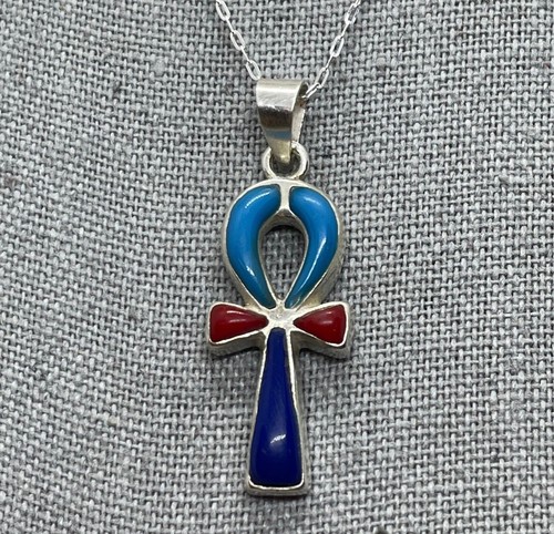 Egyptian cross ( ankh) pendant Handmade with inlaid turquoise, lapis ...
