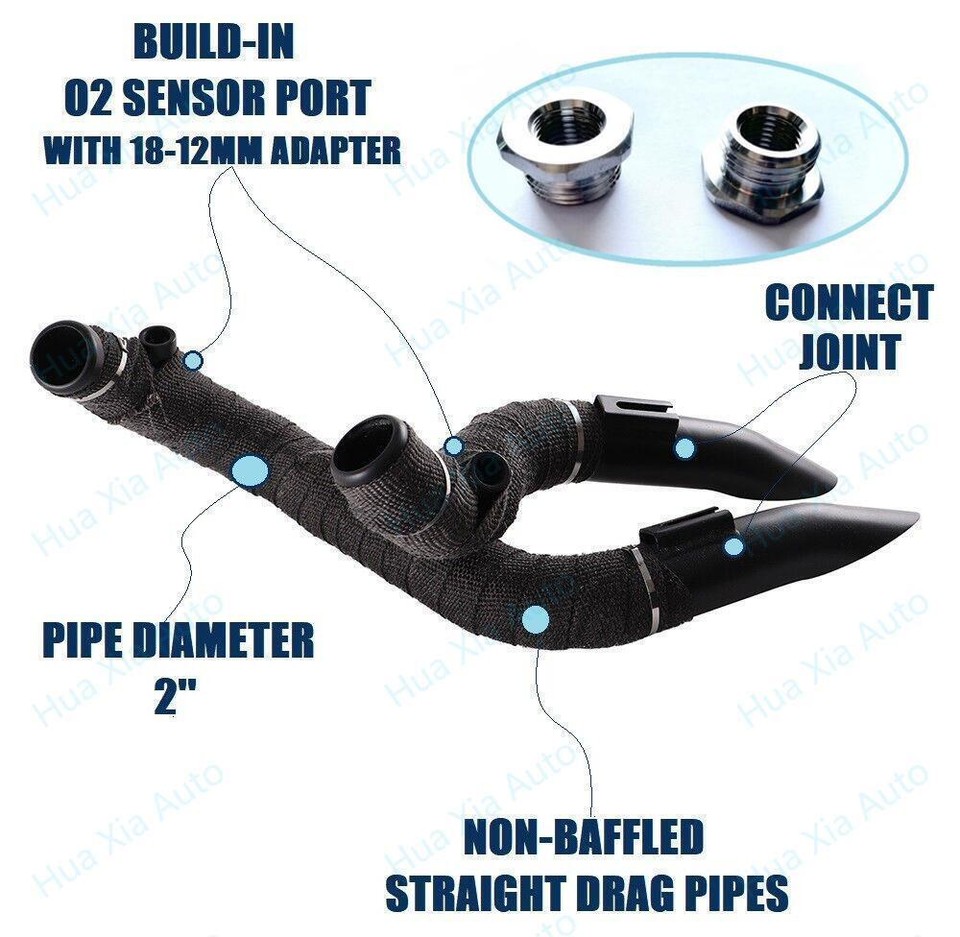 2" LAF Exhaust Pipes w/ Torque Cone for Harley Sportster Softail Black ...