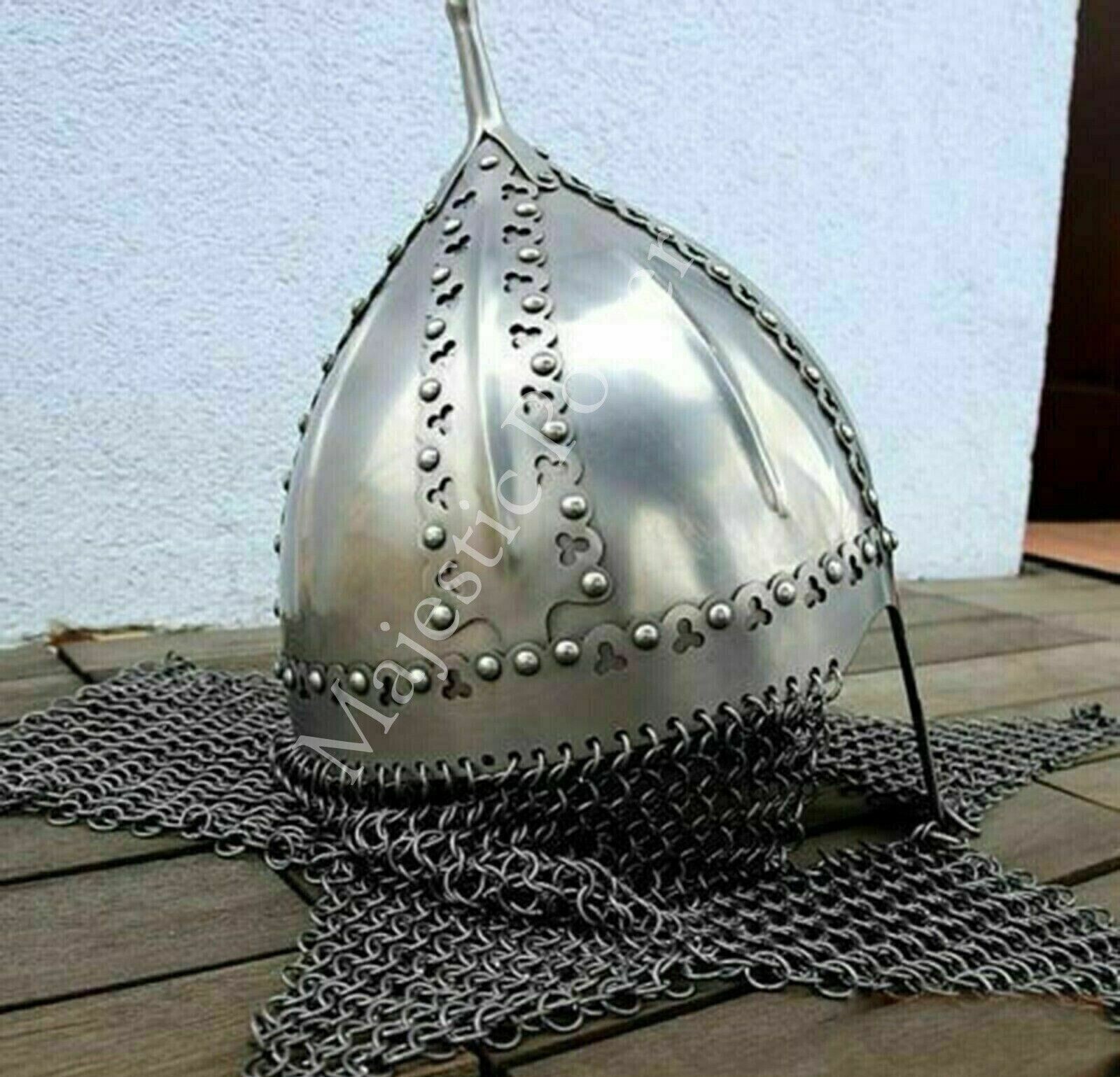 Medieval Norman Helmet Viking Knight With Chainmail SCA Larp Replica ...