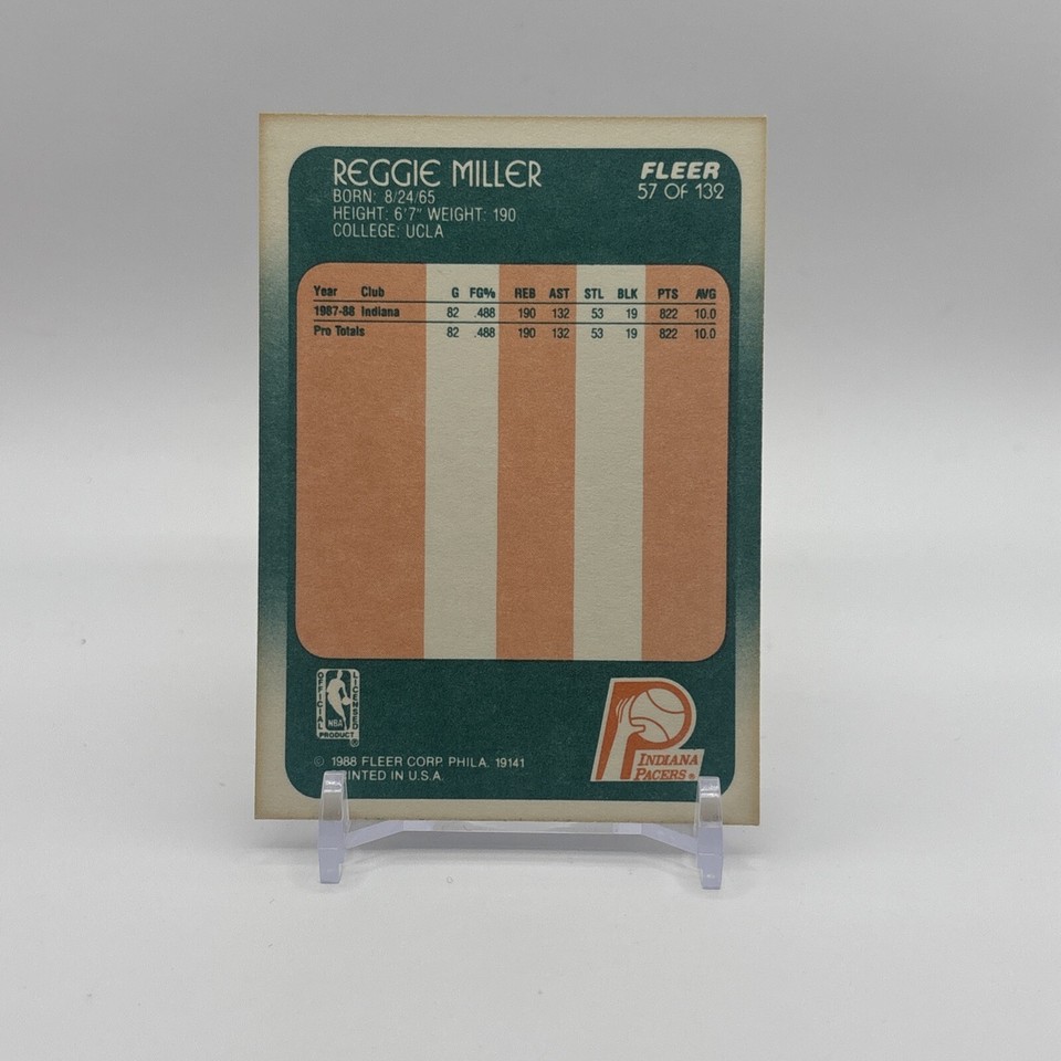 1988-89 Fleer #57 REGGIE MILLER NM RC Rookie Indiana Pacers Card Mint ...
