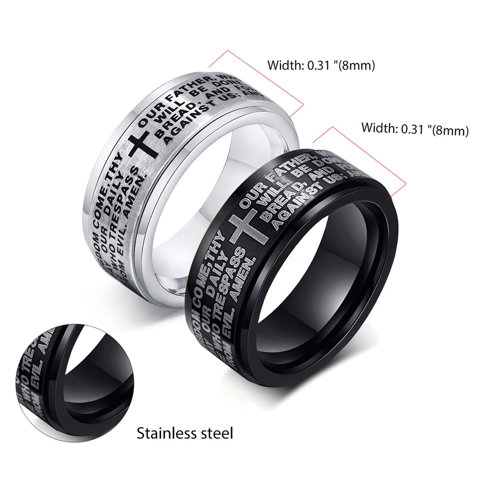 2pcs Mens Christian Lord's Prayer Cross Fidget Spinner Ring Anxiety ...