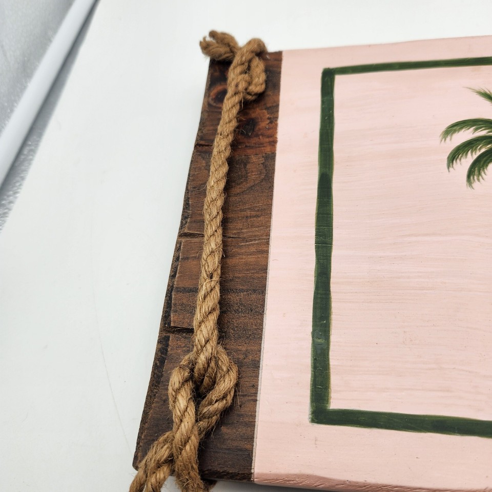 Wooden Flag Palm Tree Wall Decor Tropical Tiki Rope Handpainted 14"x9 ...