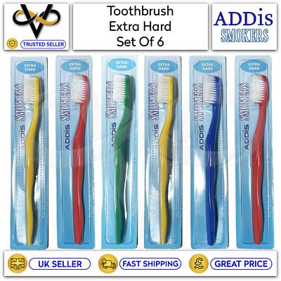 6 x Addis Smokers Extra Hard Toothbrush Effective Food Stain And ...