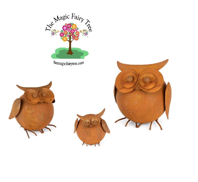 Rusty metal owls - garden ornament decor - small medium large - rust ...