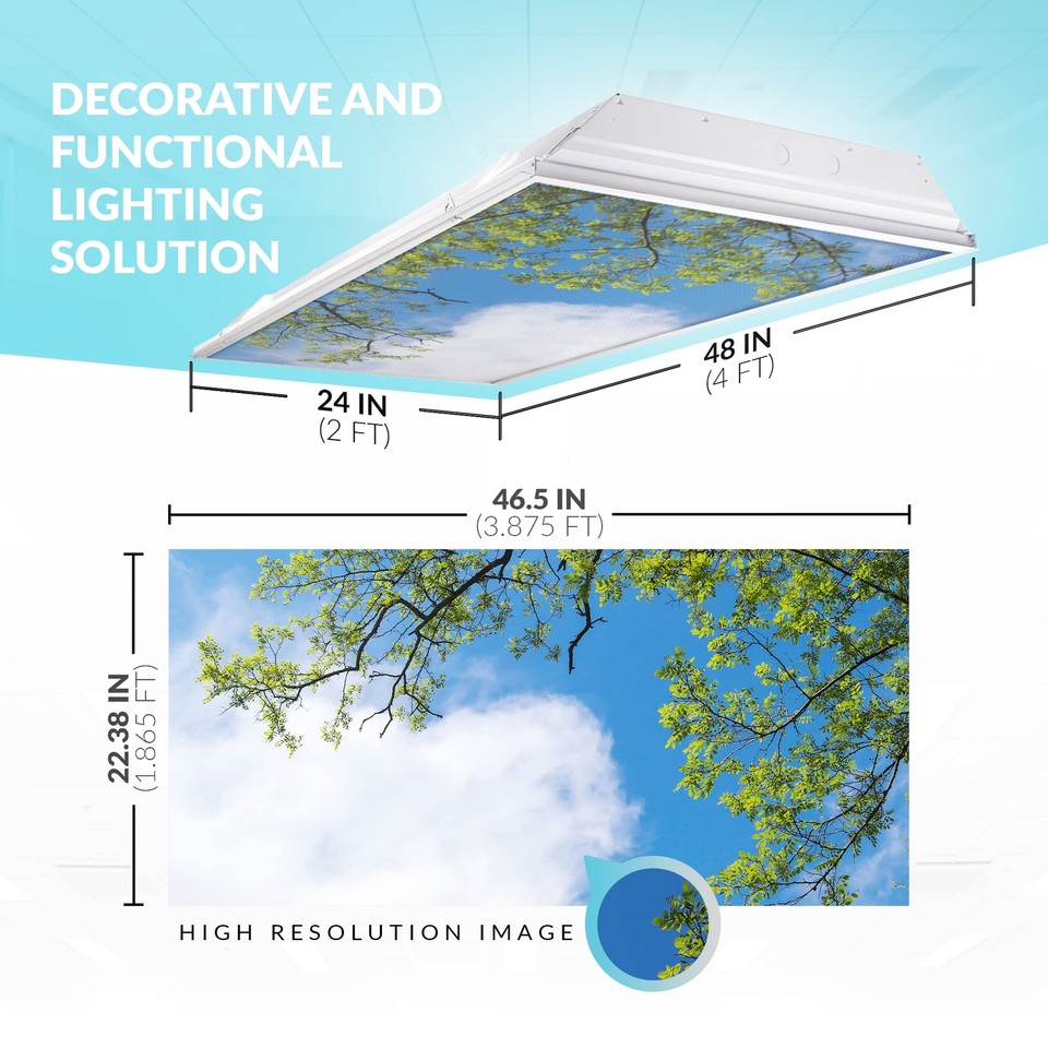 Decorative Fluorescent Light Covers - 2x4ft 22.38in x 46.5in Light ...