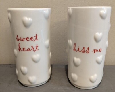 Kiss Me Sweet Heart Raised Hearts Vase Cups Robinwood Boston 2003 White ...