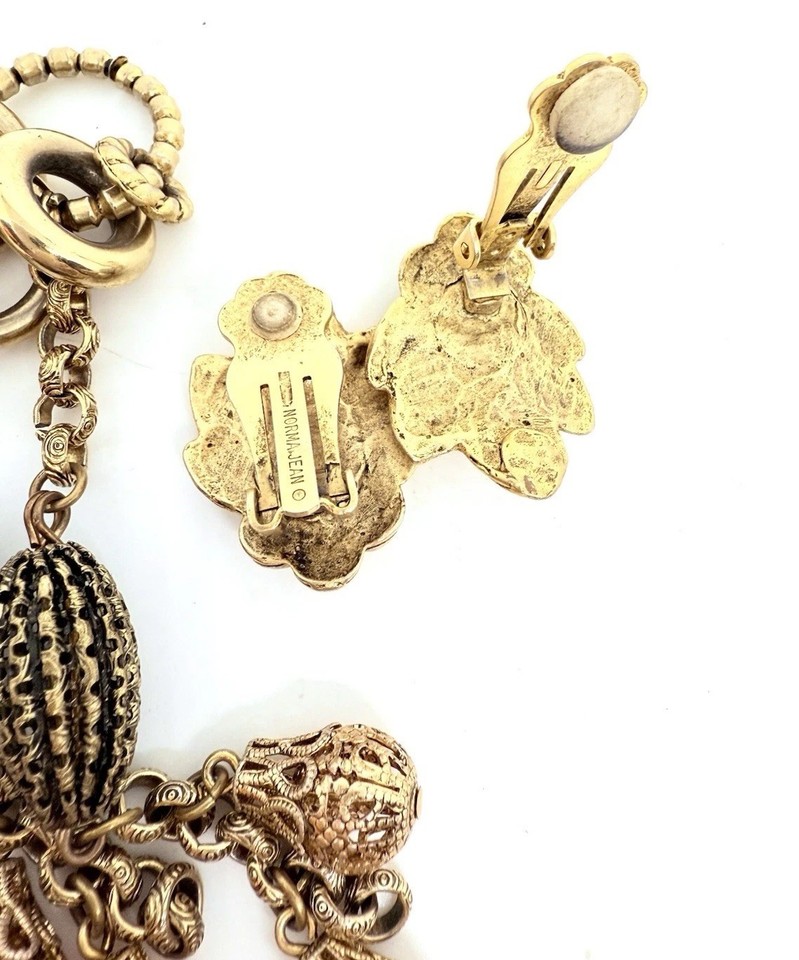 Long NORMA JEAN Gold Tone Rhinestone Drop Dangle Earrings Signed ...