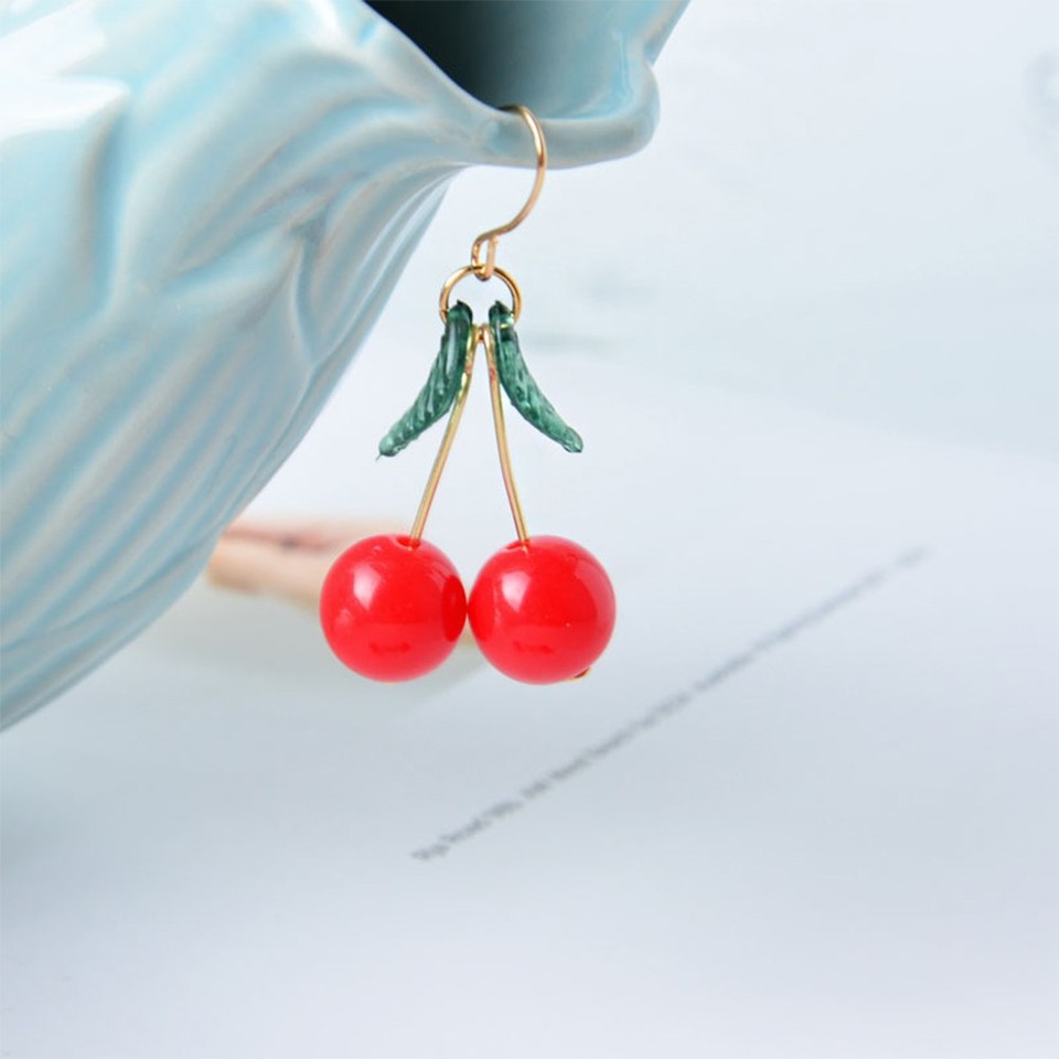 1 Pair Bright Red Ear Studs Cherry Ear Danglers Delicate Ear Decors for ...