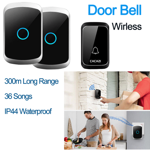 Waterproof Door Bells 1/2 Receivers Wireless Chime Kit Doorbell 300m ...
